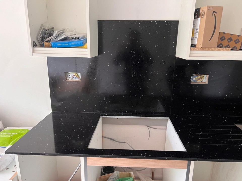 Stardust Black Sparkling Quartz Kitchen Worktop Countertop 3000mm x ...