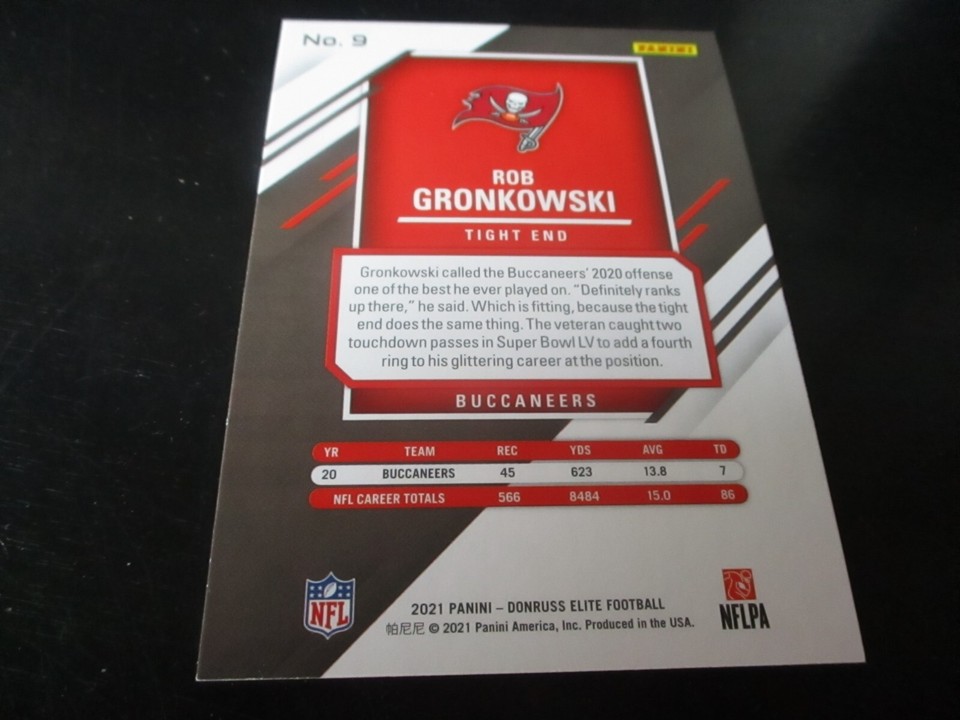 ROB GRONKOWSKI (tampa bay buccaneers) 2021 panini donruss ELITE card #9 ...