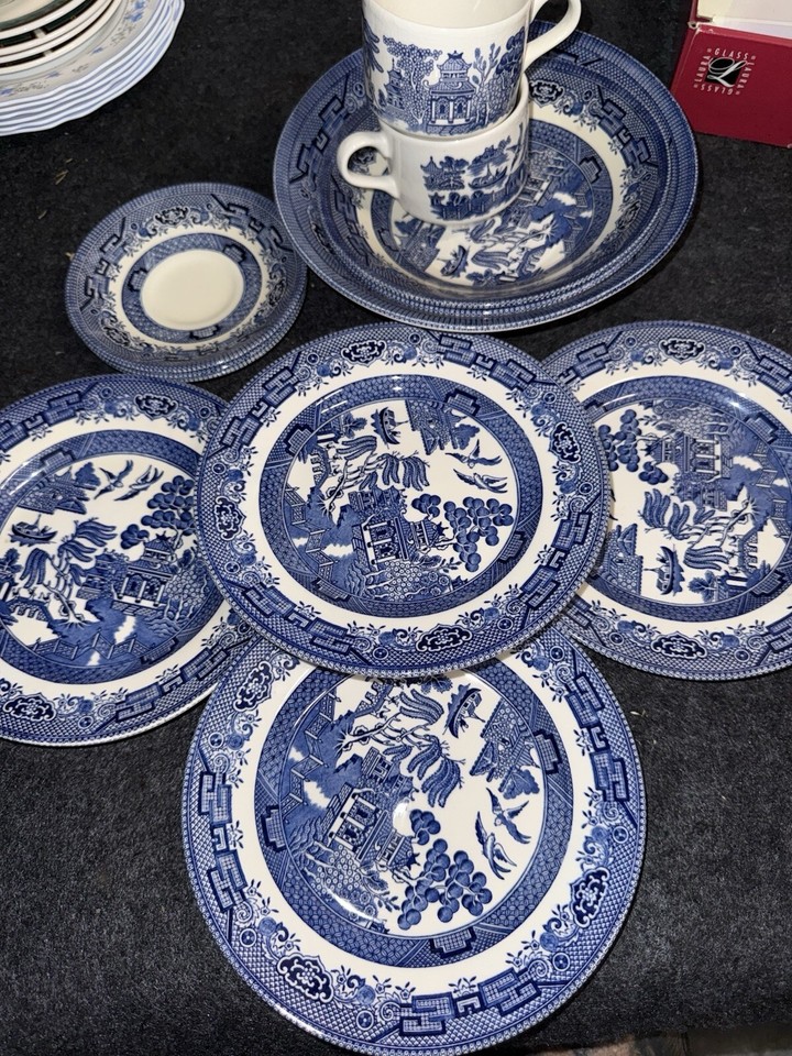 12 Pc Blue Willow Ware Royal China Homer Laughlin Ridgways Dinnerware ...