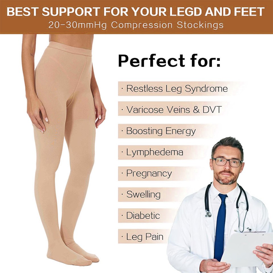Compression Pantyhose 20-30 mmHg Support Hose Stocking for Women ...