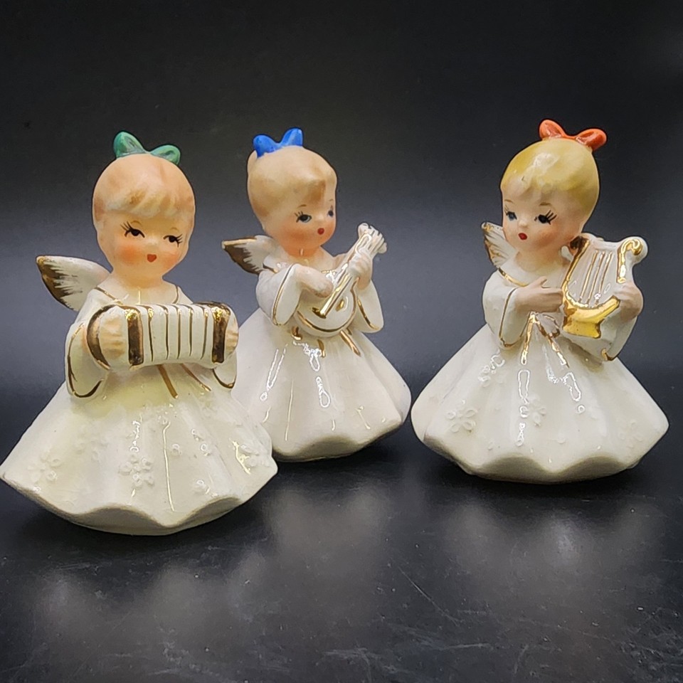 3 X Vintage Christmas Napco Angels Playing instruments Japan C6351 Rare ...