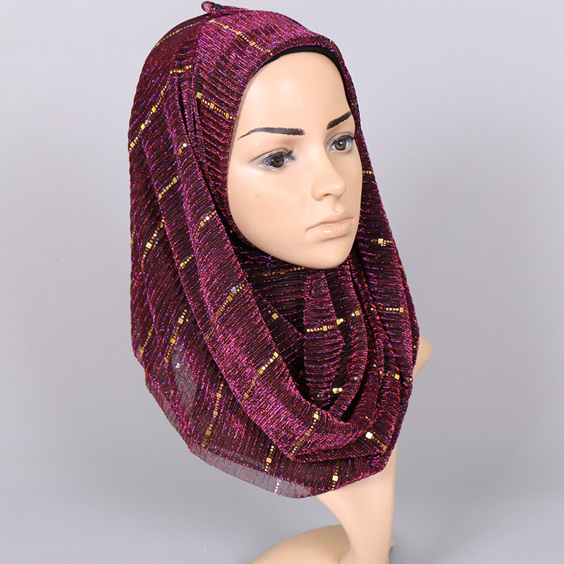 Women's Glitter Gold Wire Shawl Scarf Islamic Muslim Hijab Head Wraps ...
