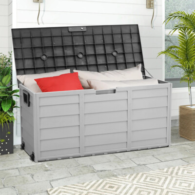 Large Outdoor Indoor Storage Box Garden Patio Plastic Chest Crate Lid ...