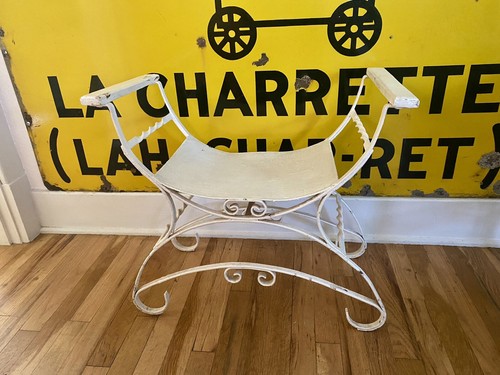 Vtg Mid-Century Modern French Regency Wrought Iron Stool Bench Vanity ...