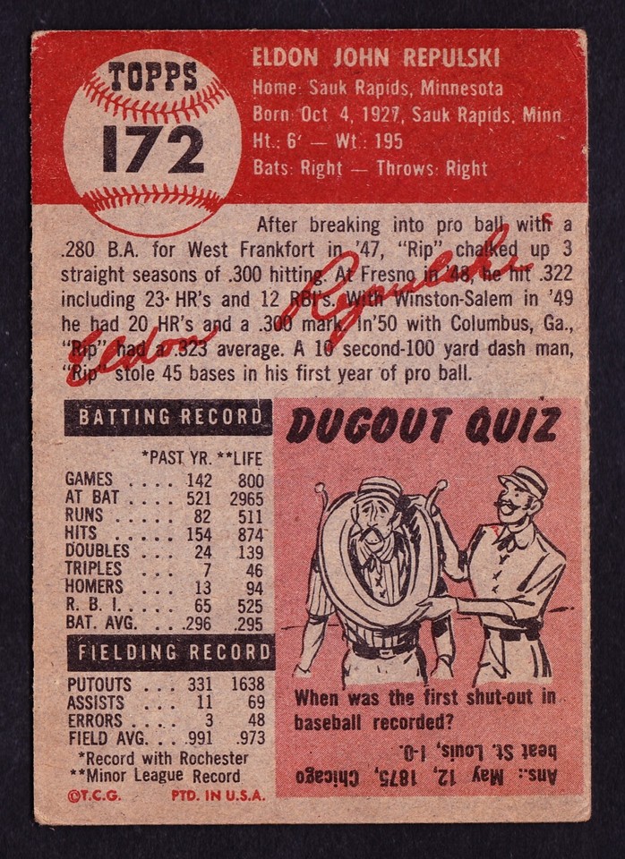 1953 TOPPS #172 RIP REPULSKI CARDINALS ROOKIE | eBay