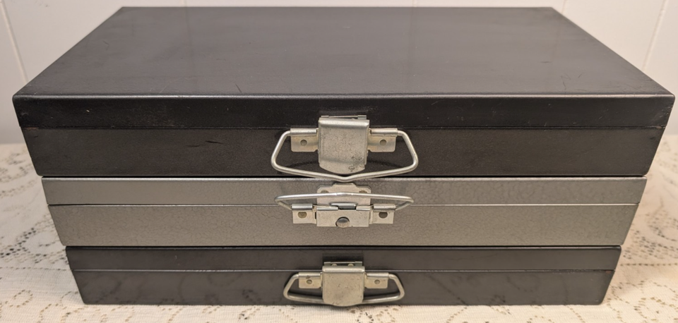 3 Vintage Metal 35mm Slide Boxes 150 Capacity Storage Tray W/Slides ...