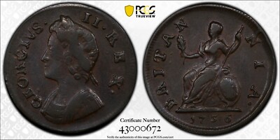 1736 Great Britain 1/4D Farthing PCGS XF40 S-3720 | eBay