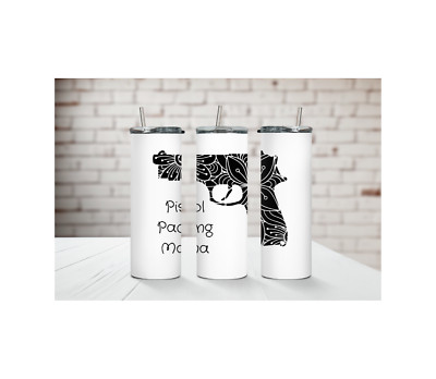 20 oz Skinny Tumbler with lid and straw, mandala pistol, pistol packing ...