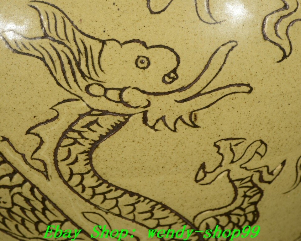 14" Old Chinese Song Dynasty Korea Koryo Porcelain Dragon Pattern Jar ...