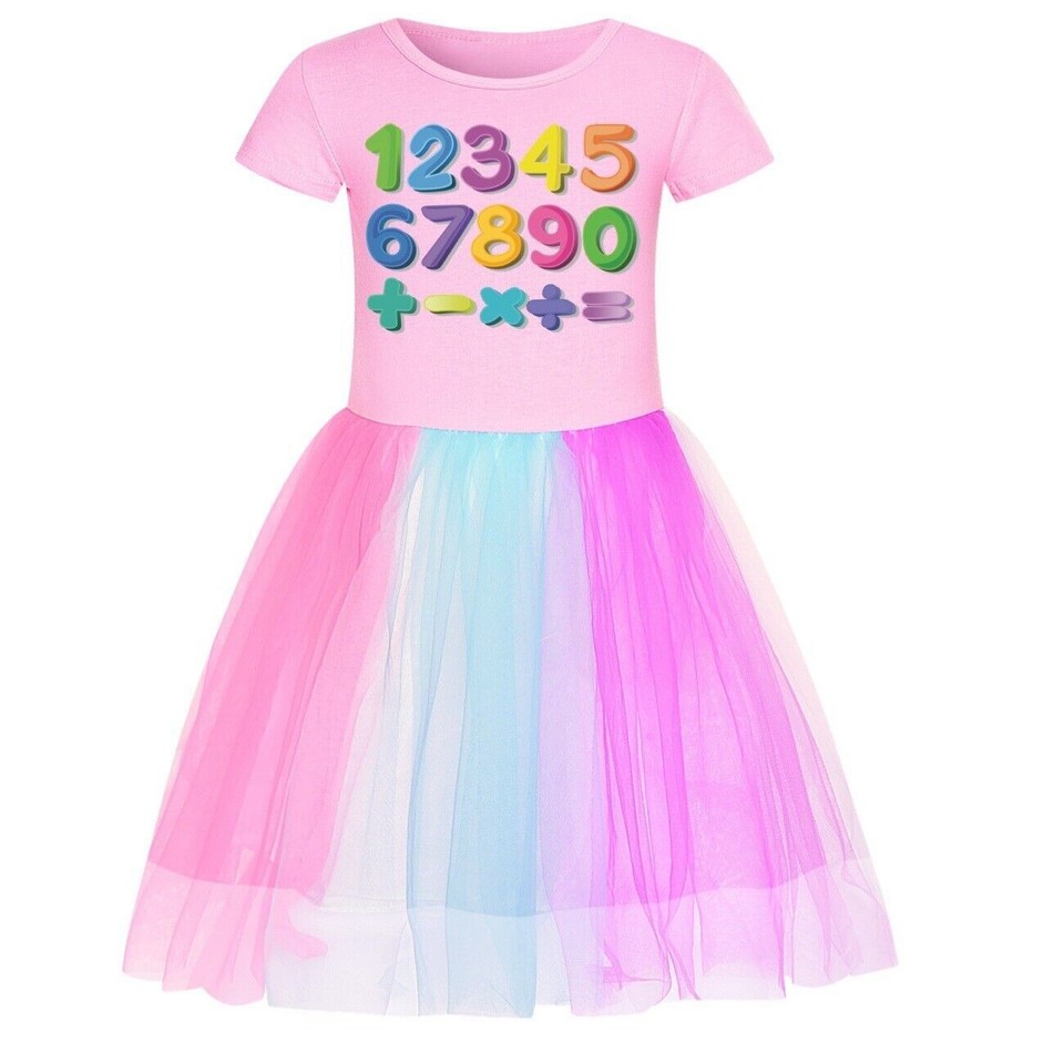 Girls Number Day Rainbow Stars Tulle Princess Party Fancy Tutu Dress ...