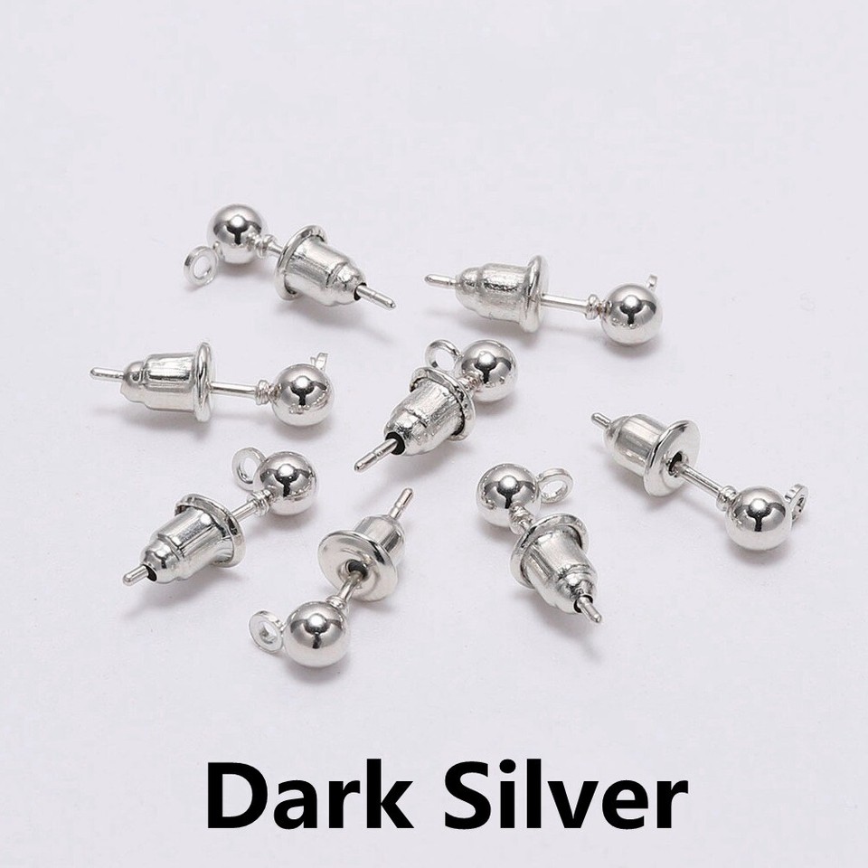 Metal 50pcs Ball Earring Post & Ear Safety Back Stopper Findings Set 3 ...