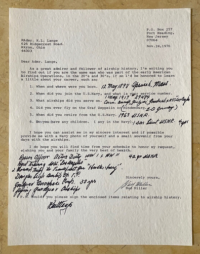 RARE! HINDENBURG (ZEPPELIN) US NAVY RADM K.L. LANGE OBSERVER AUTOGRAPHED LETTER | eBay