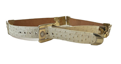 WILD WEST WESTERN BELTS GENUINE OSTRICH LEATHER IVORY GOLD BELT MEN'S ...