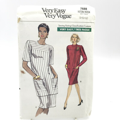 Vogue 7688 Boxy Fit Dress Tunic and Skirt Misses Size 8 12 Sewing ...