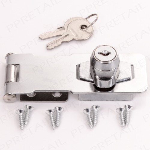 100mm/4" SELF LOCKING HASP + 2 KEYS Padlock Door/Gate/Shed Lock Screws ...