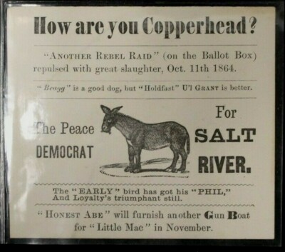 VERY RARE 1860s POLITICAL PROPAGANDA FOR COPPERHEAD PARTY-THE PEACE ...
