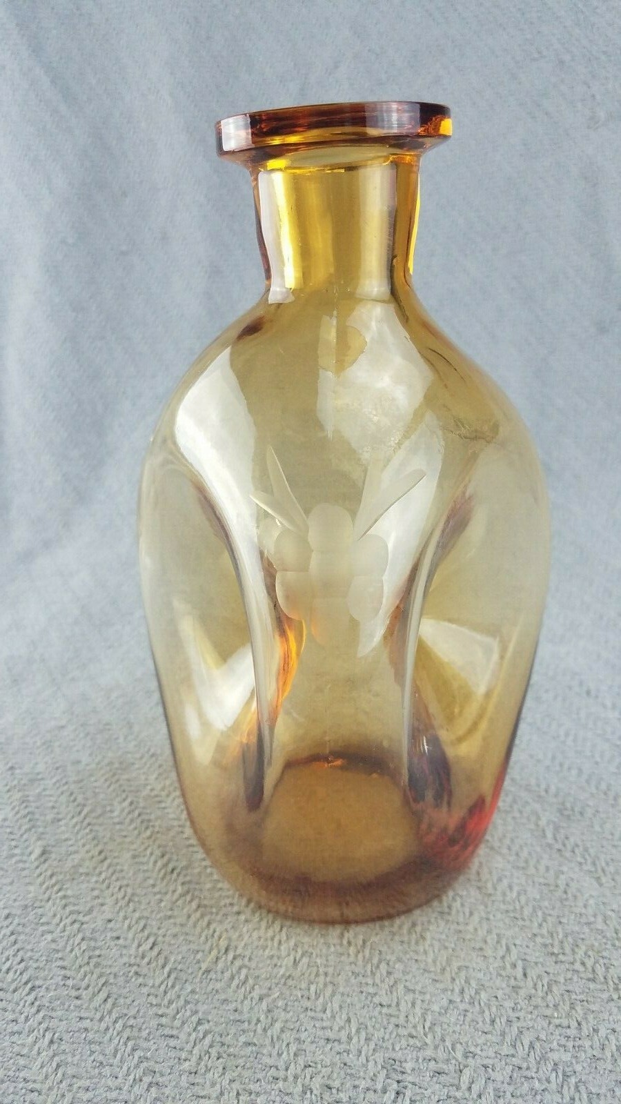 Antique Light Amber Back Bar Pinch Bottle - Wheel cut flowers - 7 7/8 ...