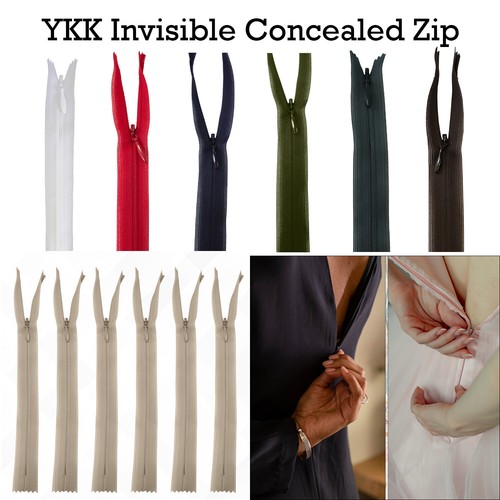 YKK Invisible Concealed Zip Nylon Dressmaking Zipper 20–56cm Black Navy ...