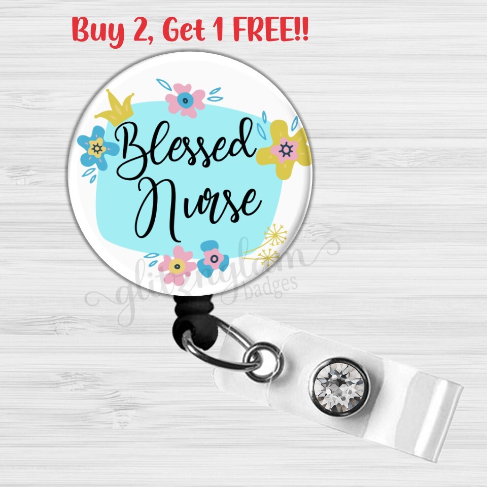 Blessed Nurse Badge Holder, Retractable Badge, Pretty Badge Reel GG1057 ...