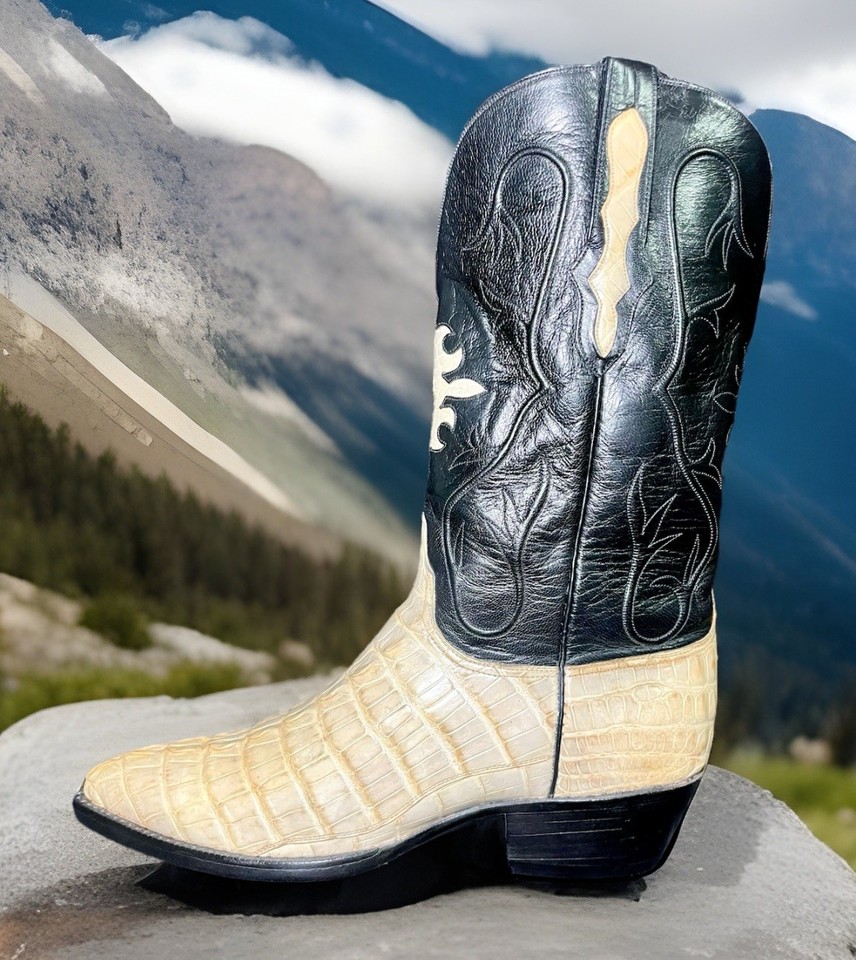 Black Jack Alligator Tail Inlay Cowboy Boots Beige Black Men’s 9.5 EE ...
