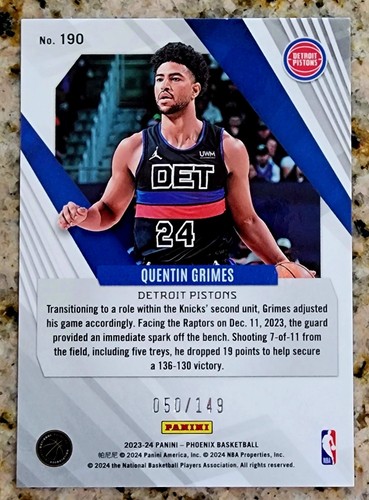 Sports Cards 2023-24 Panini Phoenix Quentin Grimes Green Cracked Ice ...