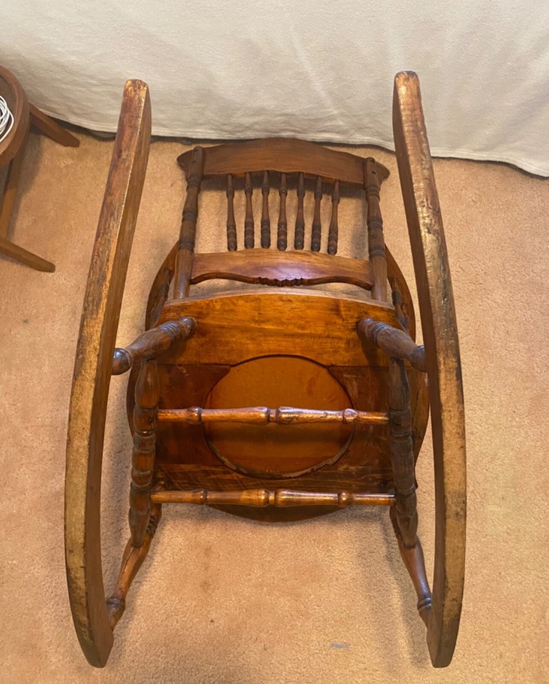 Antique Oak Pressed Back Rocker – Leather Seat Insert -Good Condition ...