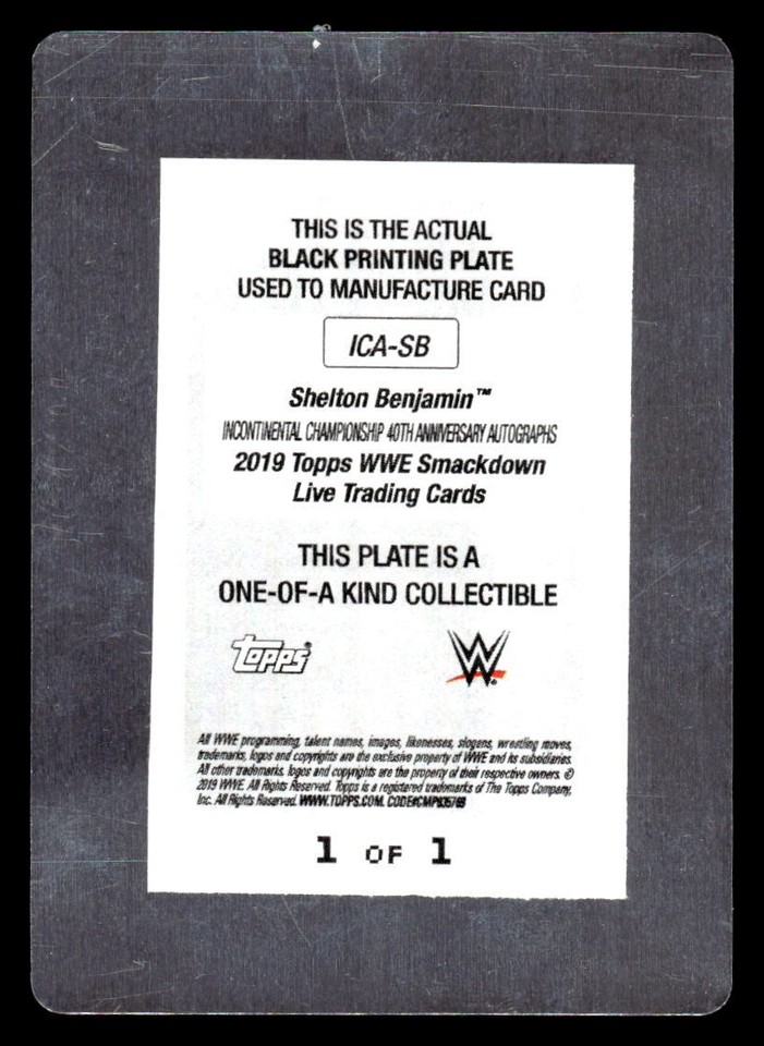 Shelton Benjamin 2019 Topps WWE SmackDown Championship Auto Printing ...