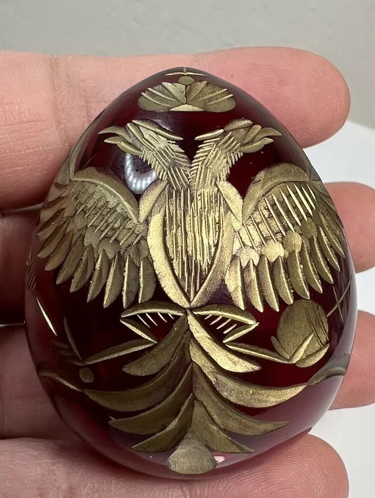 Russian Imperial Red Faberge Cut Crystal Egg Original Sticker Romanov ...