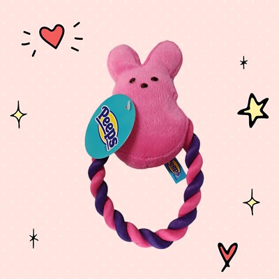 Peeps 5" Plush Pink Bunny Dog Toy With Chew Rope Ring Easter Dog Toy ...
