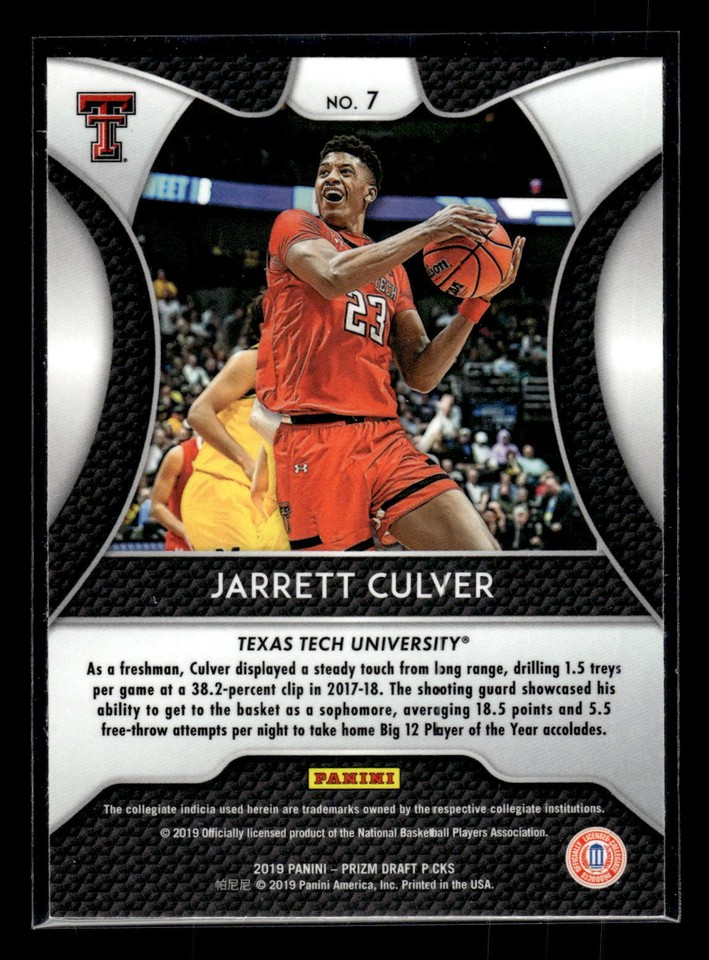 2019 Panini Prizm Draft Picks #7 Jarrett Culver Rookie Mint+ New | eBay