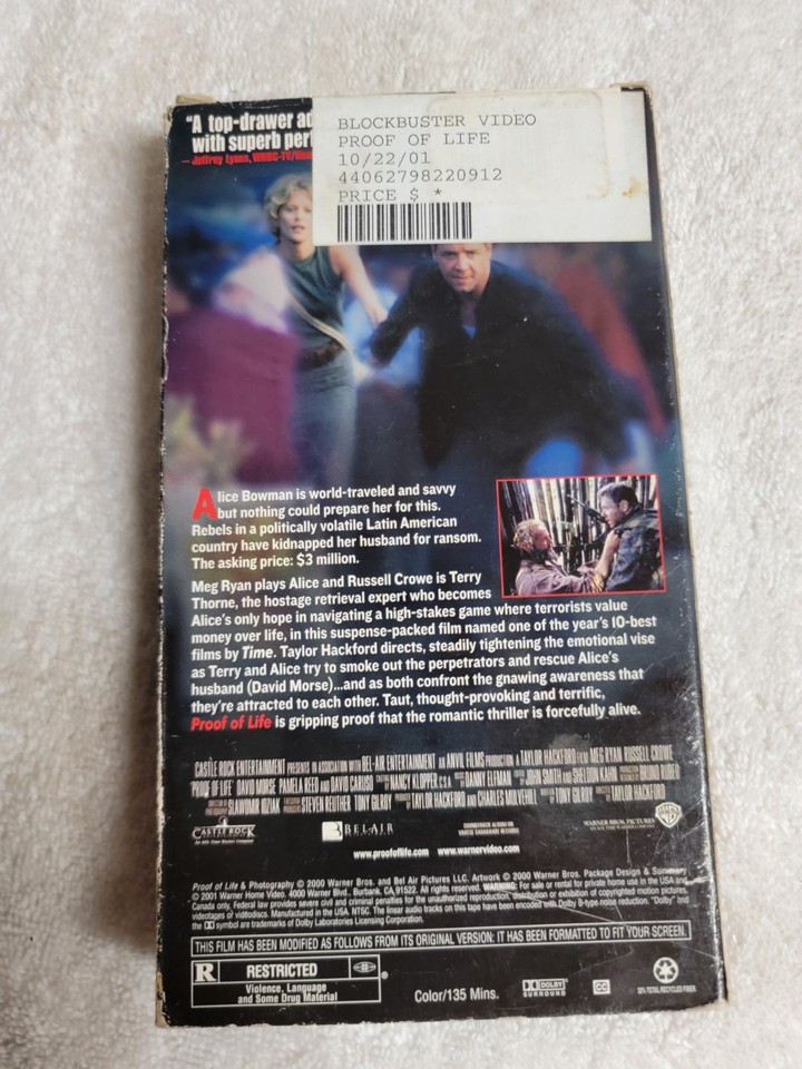 Proof of Life VHS Tape - Starring Meg Ryan & Russell Crowe 2000 | eBay