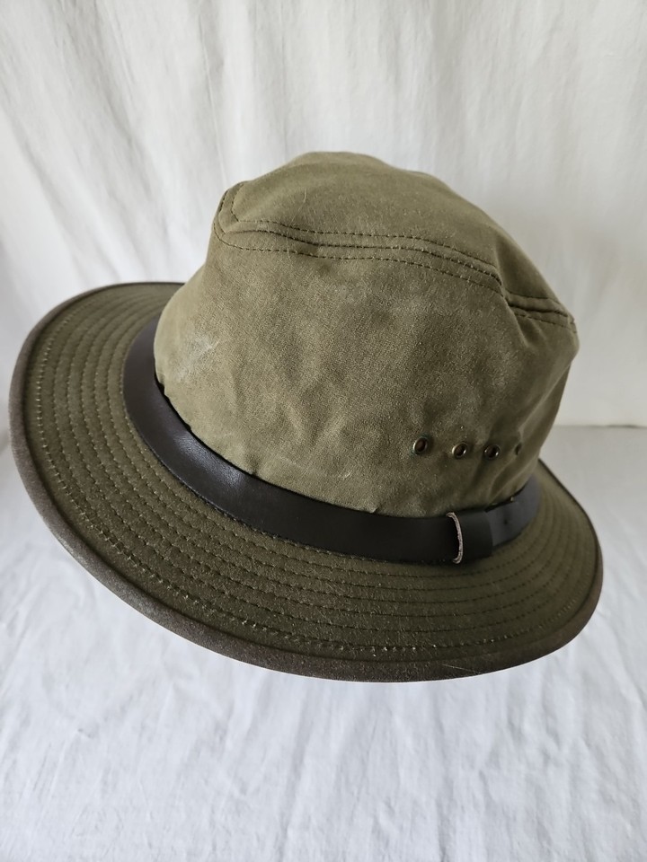 Vintage Filson Tin Cloth Packer Hat Green Waxed Canvas Cotton USA Size ...
