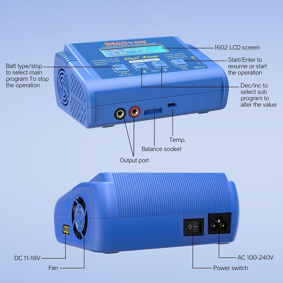 Balance Battery Charger,B6 AC 80W Lipo Battery Balance Charger 6A ...