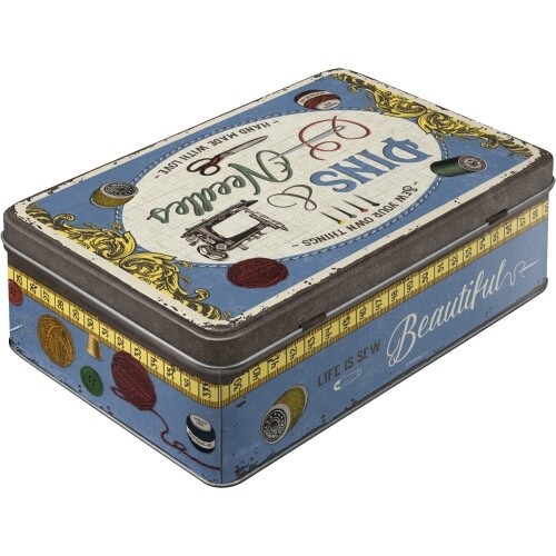 Nostalgic Art 23cm/2.5L Flat Tin Storage Pins & Needles Sewing Box ...