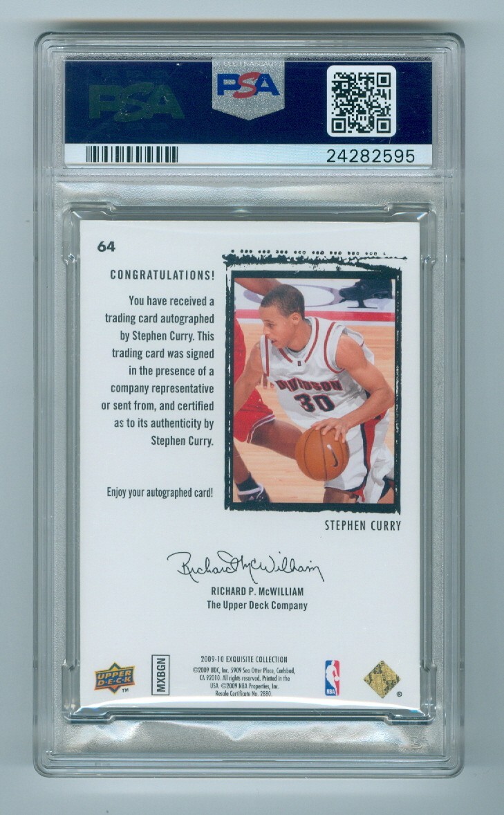 2009 EXQUISITE COLLECTION #72 STEPHEN CURRY ROOKIE RC PSA 10 / 10 AUTO ...