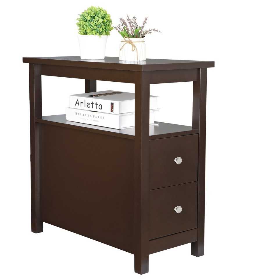 Chairside End Table with 2 Drawer and Shelf Narrow Side Table Home ...