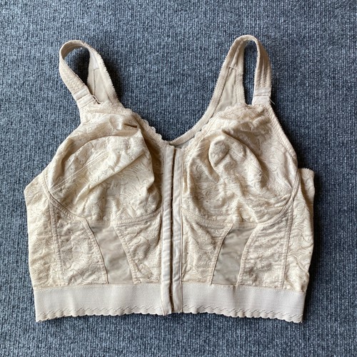 Vintage Longline Bra 36D Front Hooks Beige Adjustable Straps Support ...