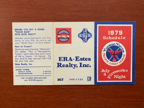 MiLB 1979 TUCSON TOROS Minor League Baseball Schedule Texas Rangers ...