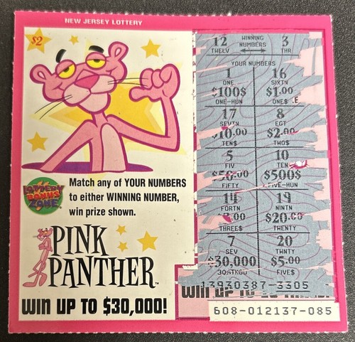 Collectible Losing NJ Pink Panther Cartoon Scratch Off Lottery Ticket ...