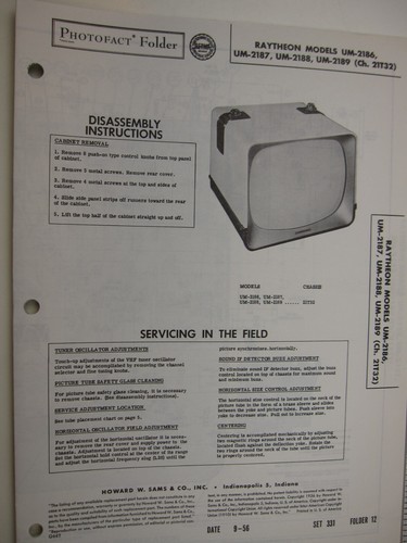 SF 1950's Sams Photofact RAYTHEON Model UM-2186, UM-2187, UM-2188, UM ...