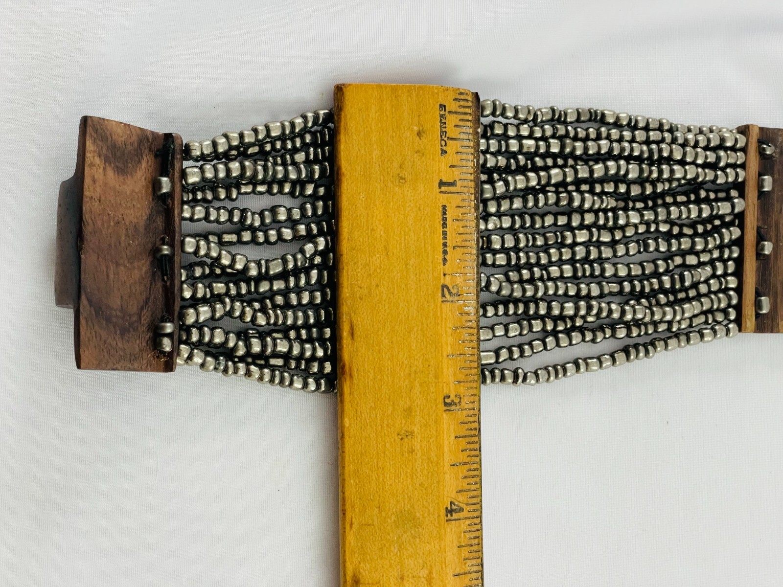 Multi Strand Gun Metal Seed Bead Large Wooden Clasp Stretch Bracelet ...