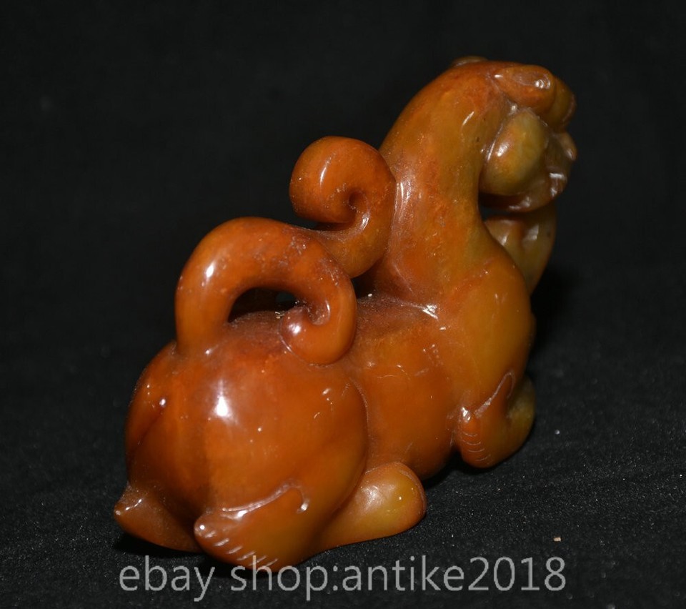 4.6" Old China Hetian Jade Carving Dynasty Palace Pixiu Beast Luck ...