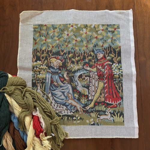 MEDIEVAL TAPESTRY needlepoint kit - UNUSED courting couple in forest ...