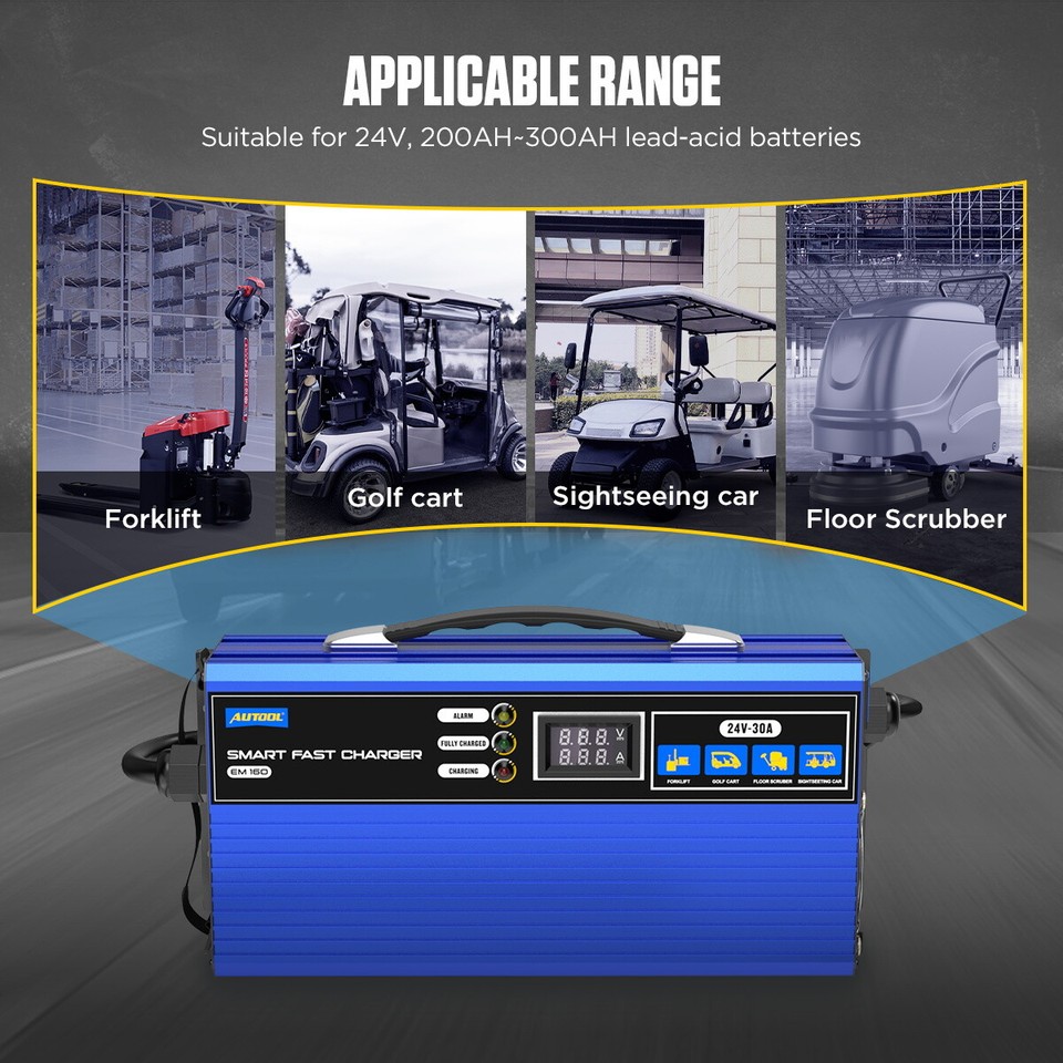 24 Volt 30A Digital Forklift Charger Smart Fast Battery Charger Fully ...
