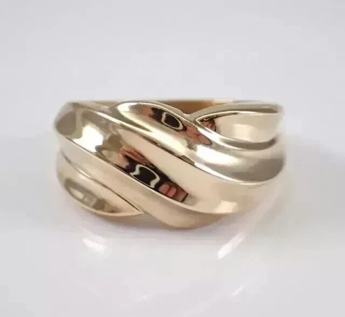 925 Sterling Silver Unique Crossover Unisex Wedding Ring 14K Yellow ...