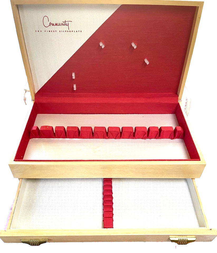 Community Silverware Chest VTG w/drawer Blonde Wood Flatware Case Chest ...