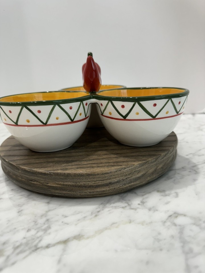 Clay Art Chili Peppers Salsa Dip 3 Part Condiment Server w/ Pepper ...