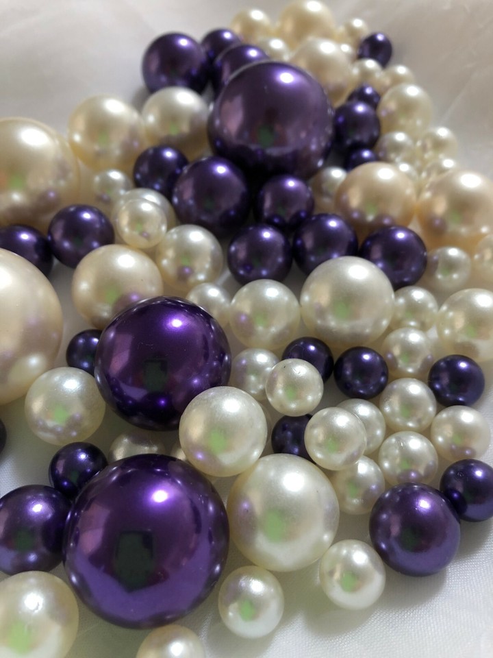 Floating Purple/Ivory Vase Filler Pearls 80pc Decor, Table Scatter | eBay