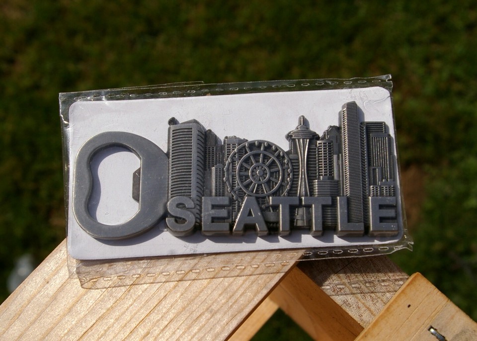 Seattle City Skyline 3 1/4" Silver Tone Metal Bottle Opener Fridge ...