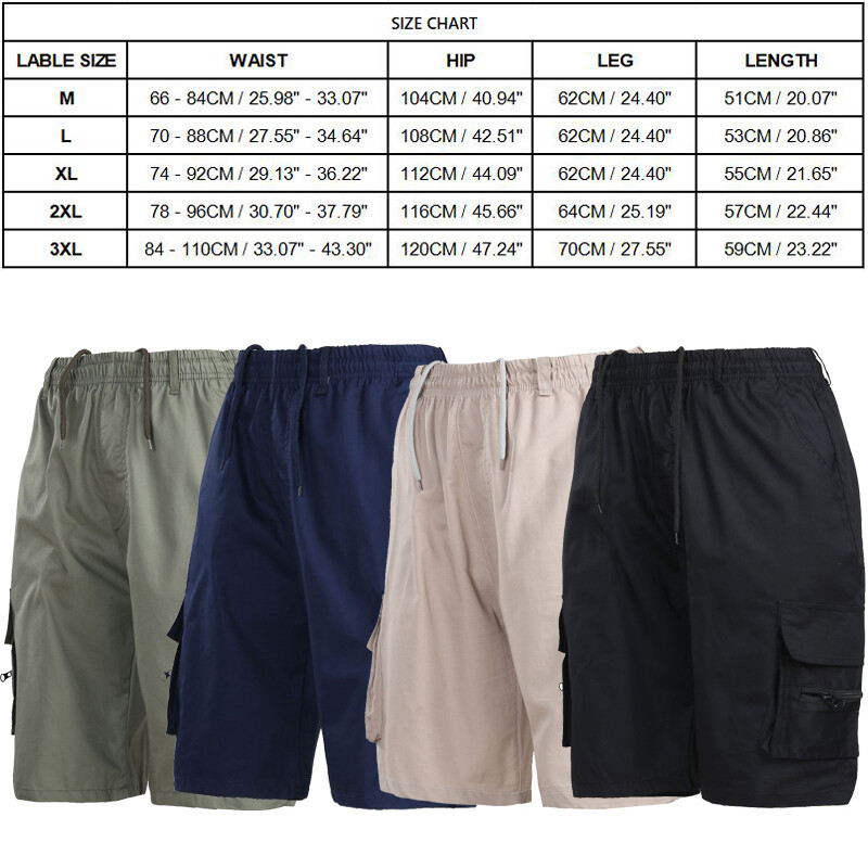Mens Elasticated Cargo Shorts Casual Work Combat Drawstring Pockets ...